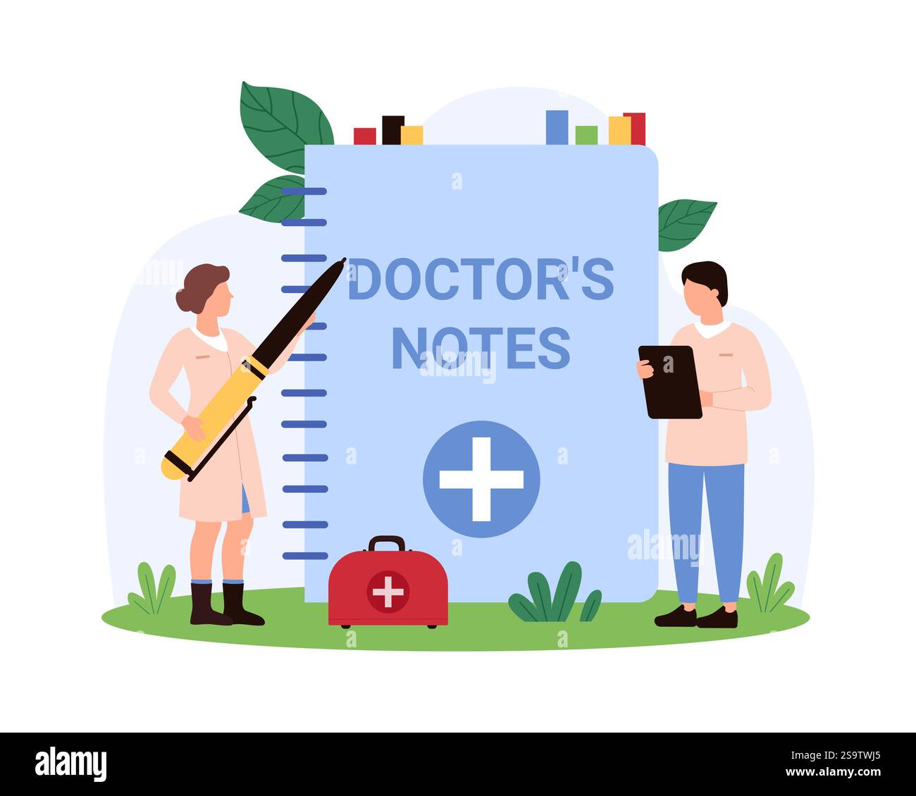Tiny people writing doctor notes, focusing on medical documentation and ...