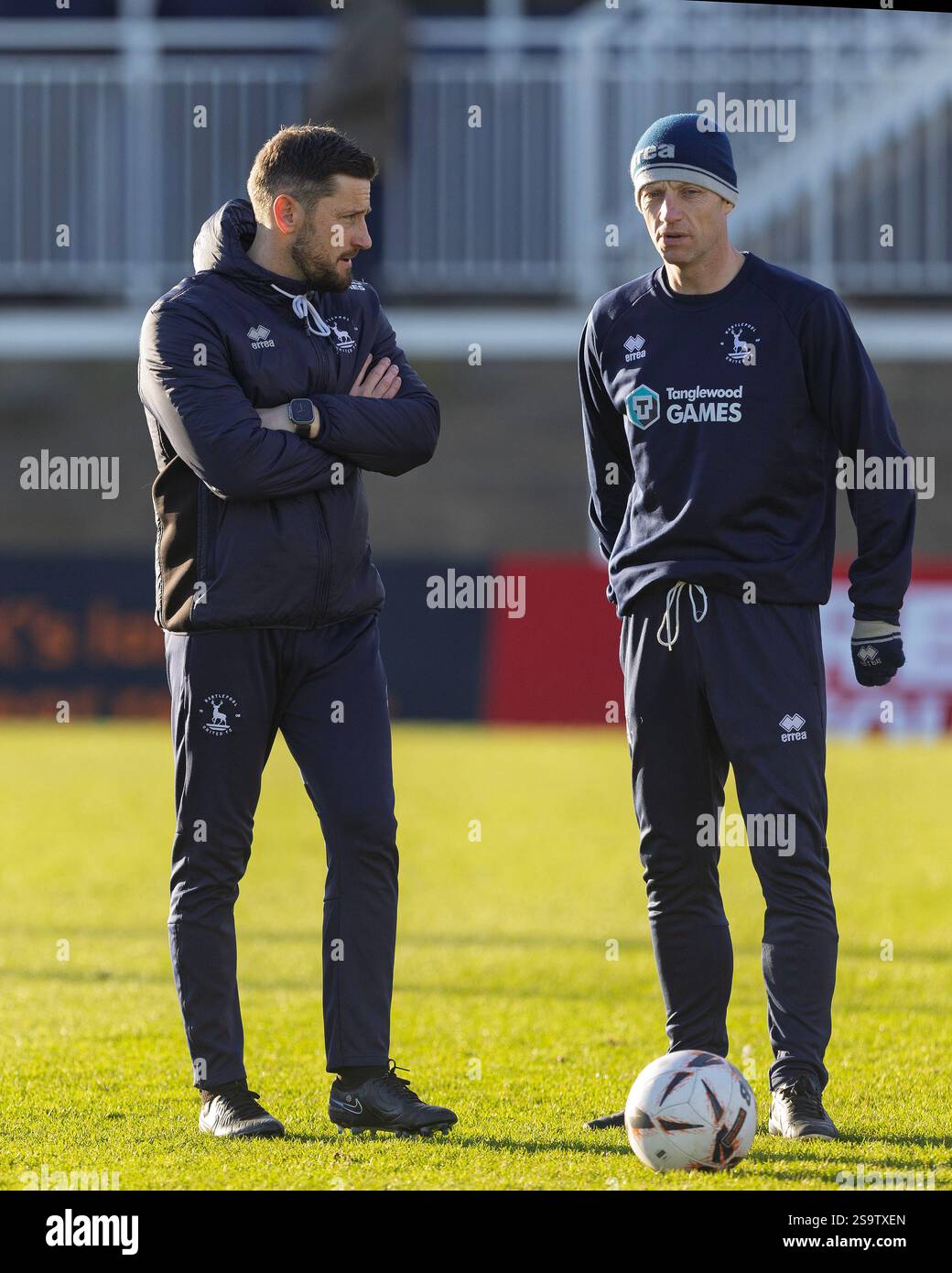 Hartlepool United's Head Coach Anthony Limbrick (L) and 1st team coach ...