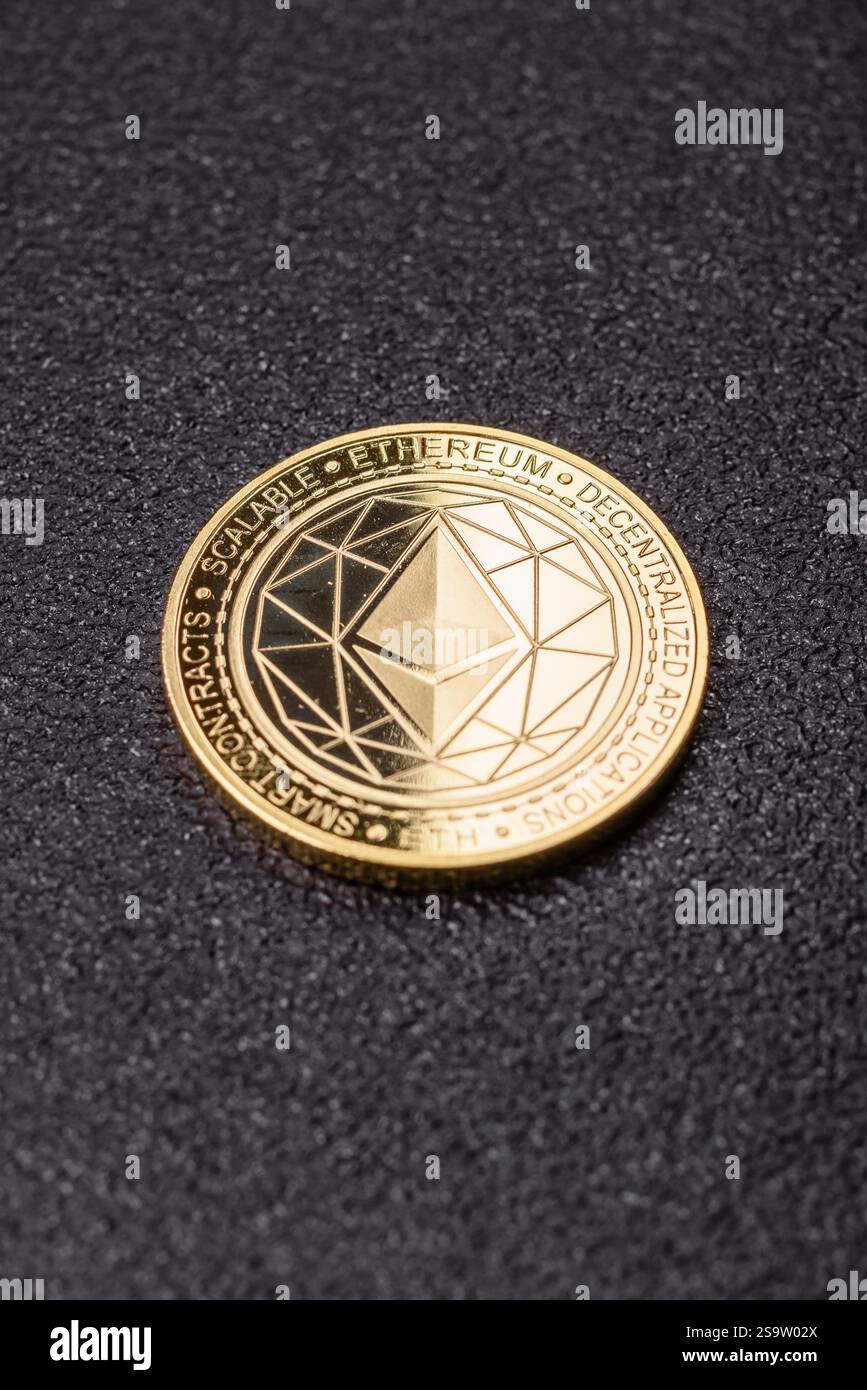 Ethereum cryptocurrency dummy in the form of a round iron coin ...