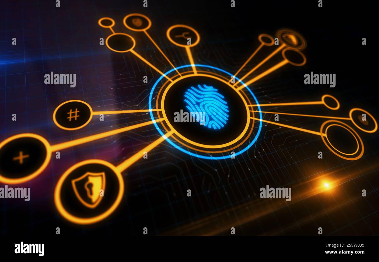 Fingerprint biometric identification access security symbol digital ...