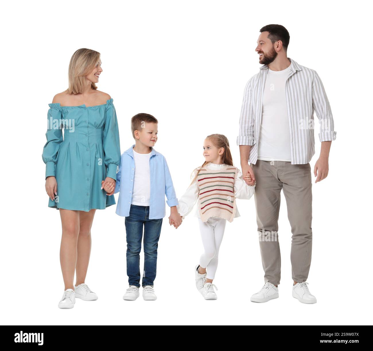 Happy parents with their children on white background Stock Photo - Alamy