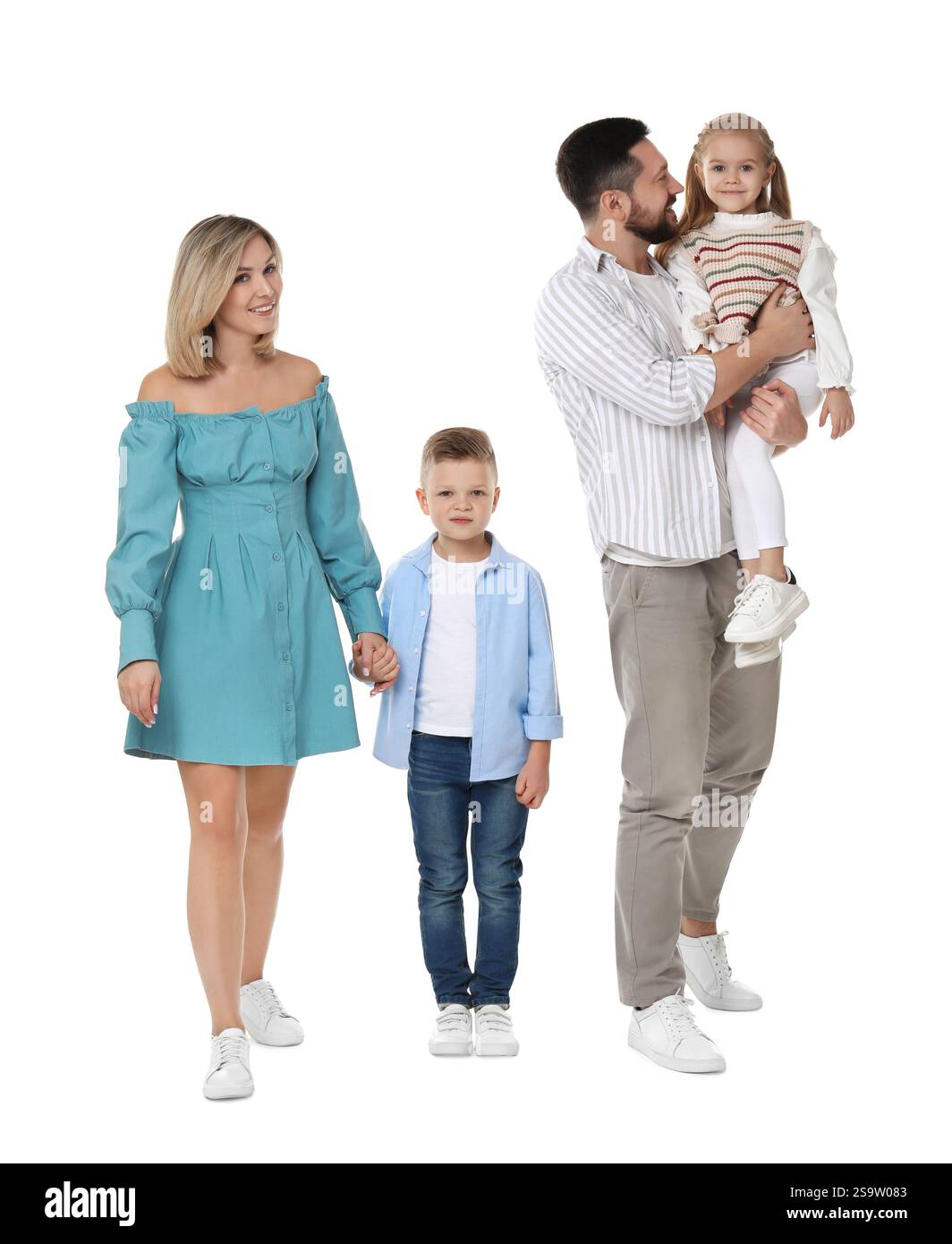 Happy parents with their children on white background Stock Photo - Alamy
