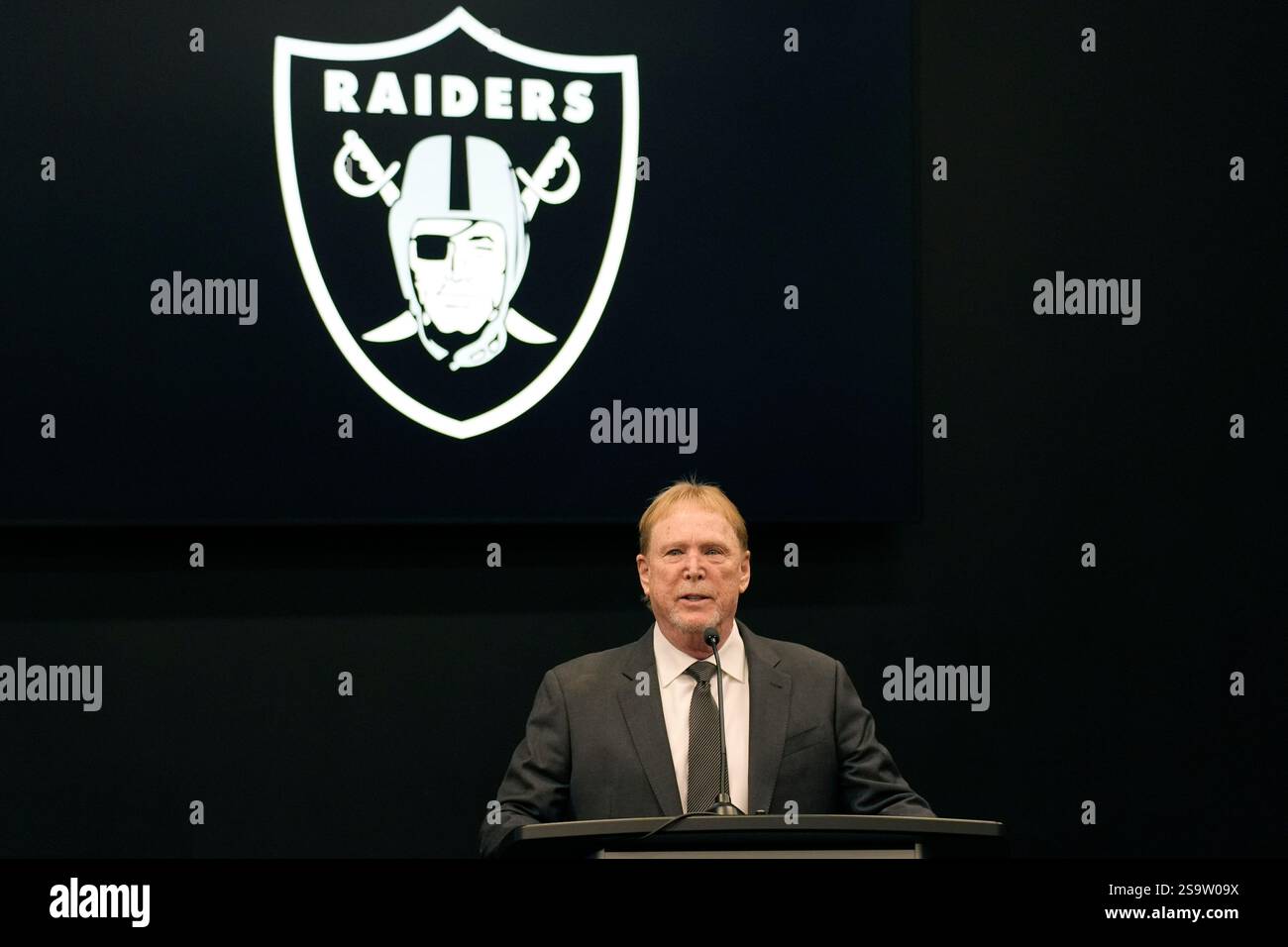 Las Vegas Raiders owner Mark Davis speaks at a news conference Monday ...