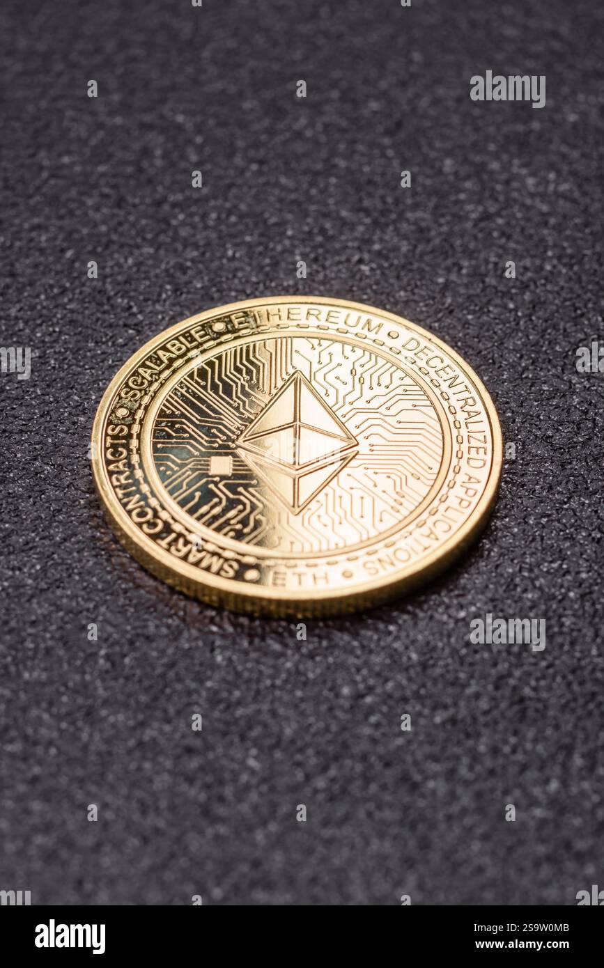 Ethereum cryptocurrency dummy in the form of a round iron coin ...