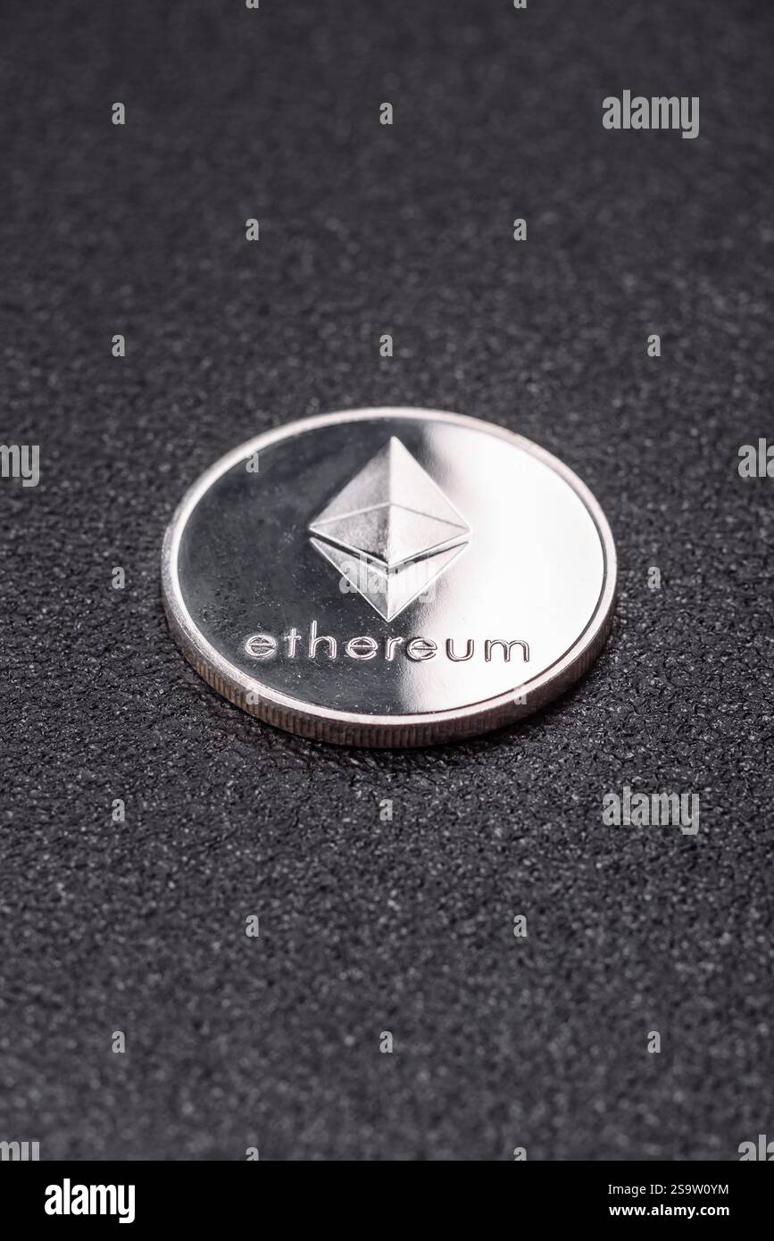 Ethereum cryptocurrency dummy in the form of a round iron coin ...