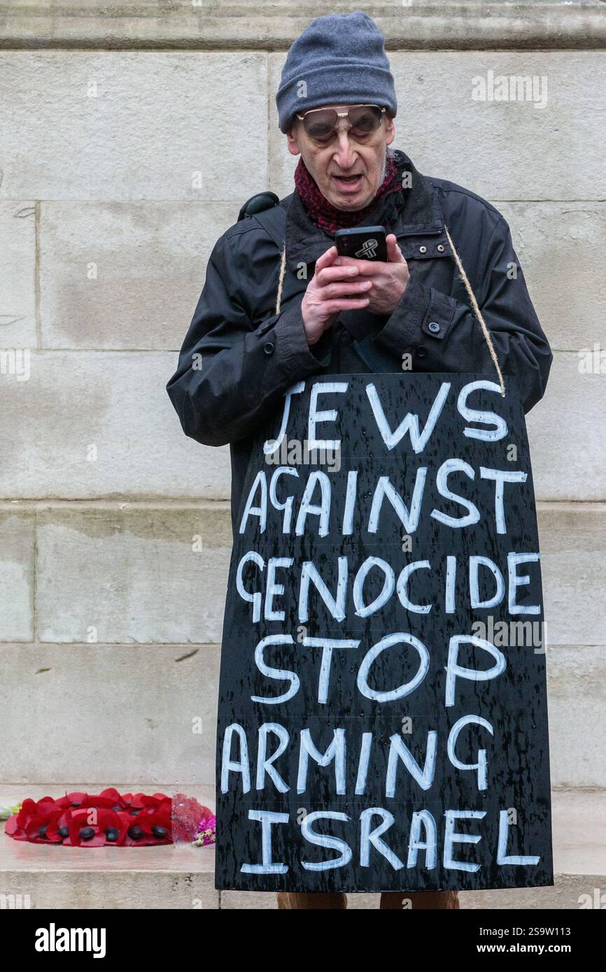 London, UK. 27th January, 2025. A supporter of Jews Against Genocide is ...