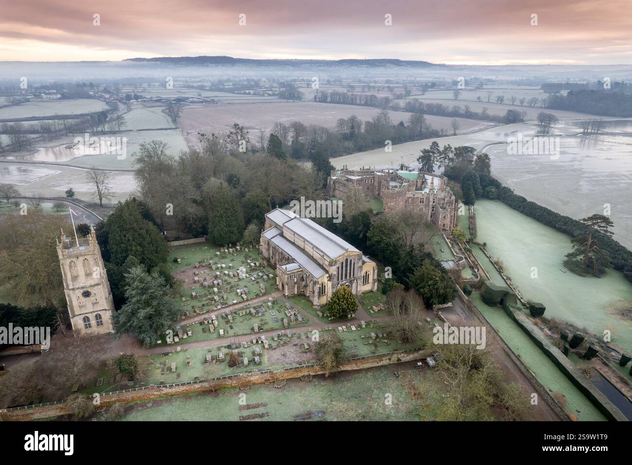 Berkeley Castle with the church of St Mary the Virgin, Gloucestershire ...