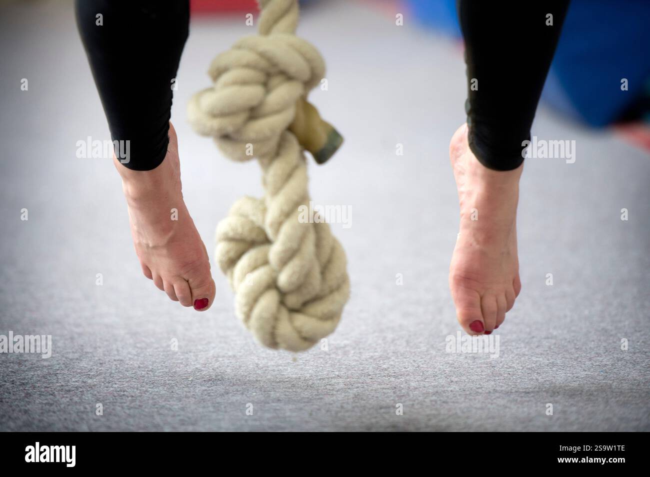 Climbing rope in a gym Stock Photo - Alamy