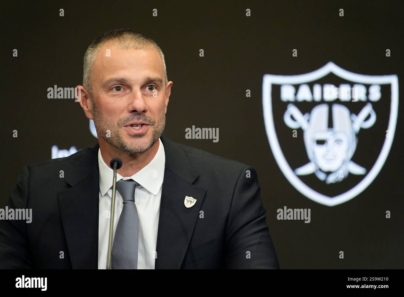 Las Vegas Raiders general manager John Spytek speaks at a news ...
