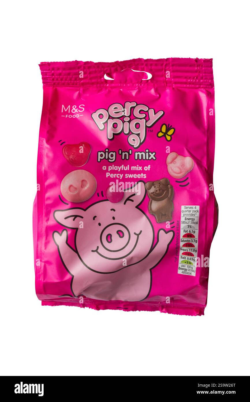 Percy Pig pig 'n' mix a playful mix of Percy sweets from M&S isolated on white background Stock ...