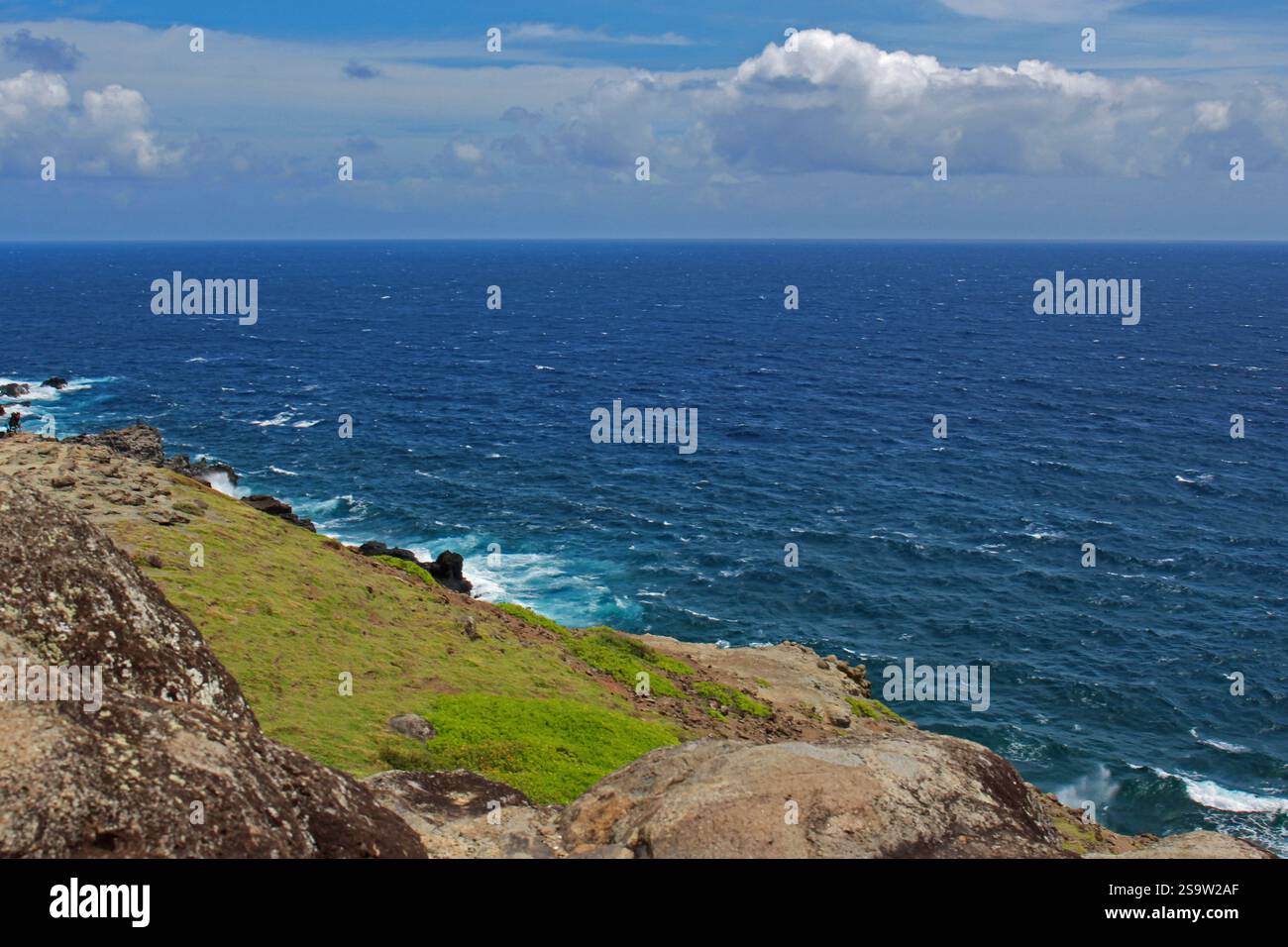 Deep blue water of the Pacific Ocean stretching from the horizon to a ...