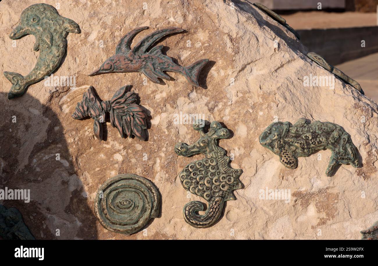 Sculptures depicting sea creatures which were created by local ...