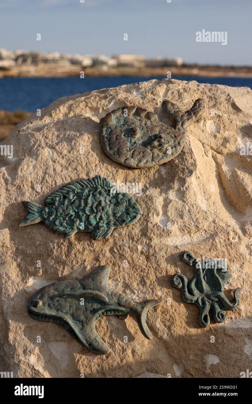 Sculptures depicting sea creatures which were created by local ...