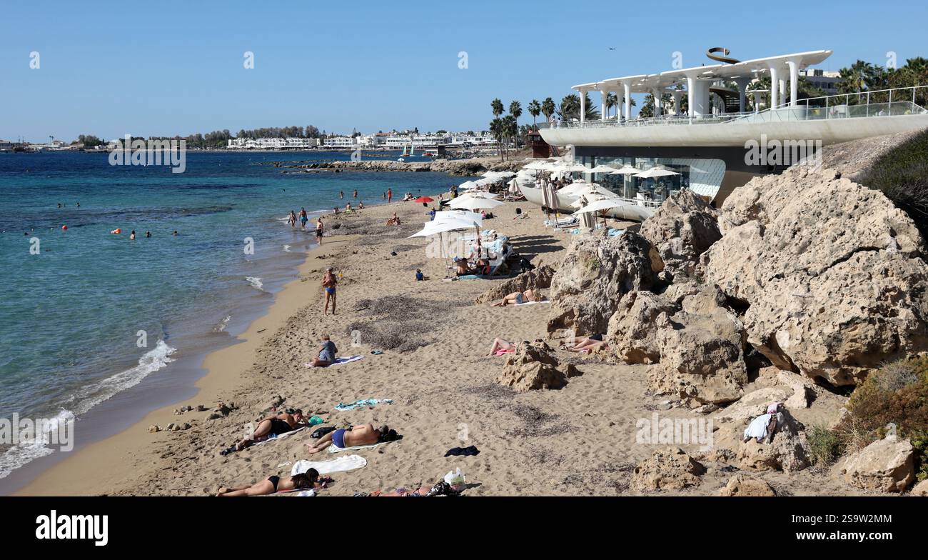 Antasia Beach club and beach in Paphos, Cyprus. Oct 2024 Stock Photo ...