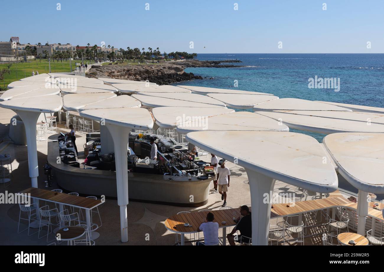 Antasia Beach club and beach in Paphos, Cyprus. Oct 2024 Stock Photo ...