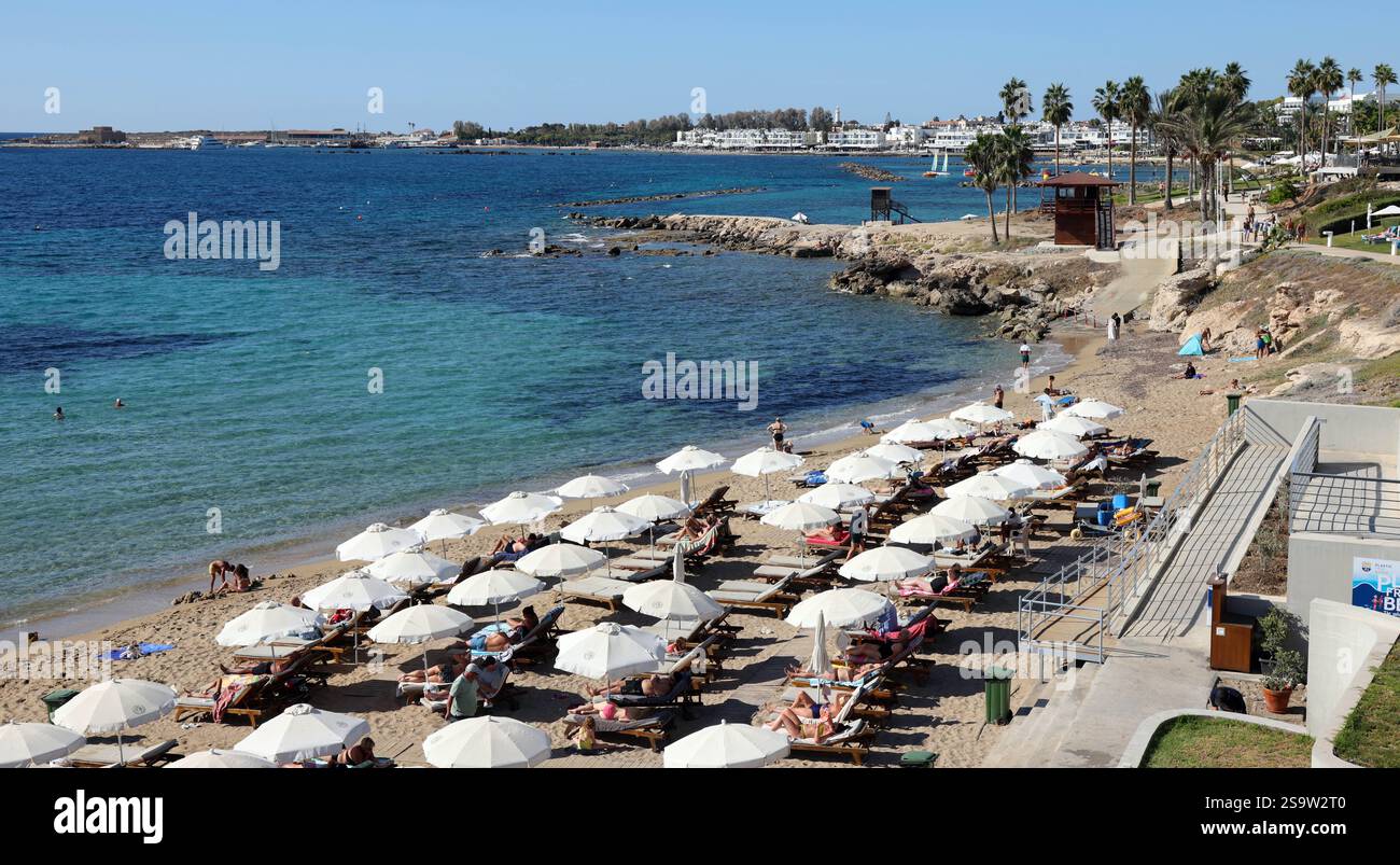 Antasia Beach club and beach in Paphos, Cyprus. Oct 2024 Stock Photo ...
