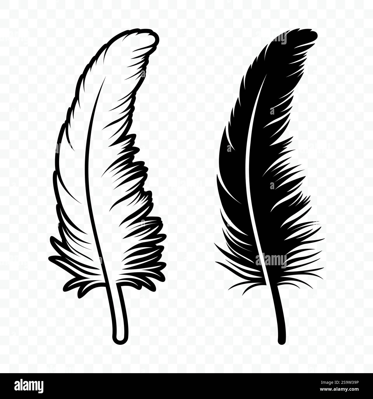 Vector Black and White Fluffy Feather Logo Icons. Silhouette Feather ...