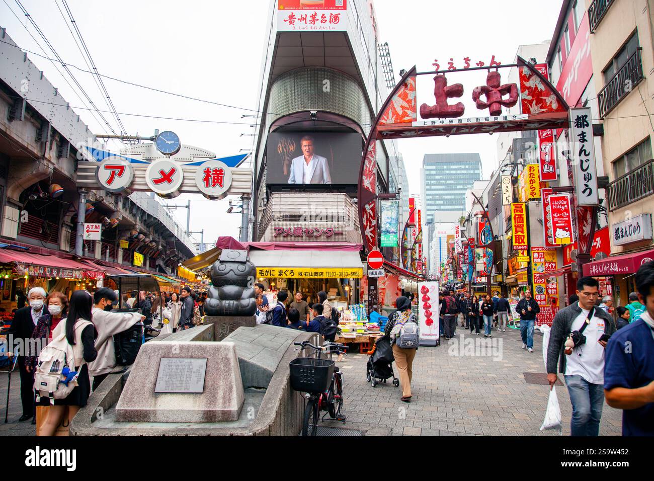 Ueno Ameyoko Shopping Street in Tokyo, Japan crowded with many people ...
