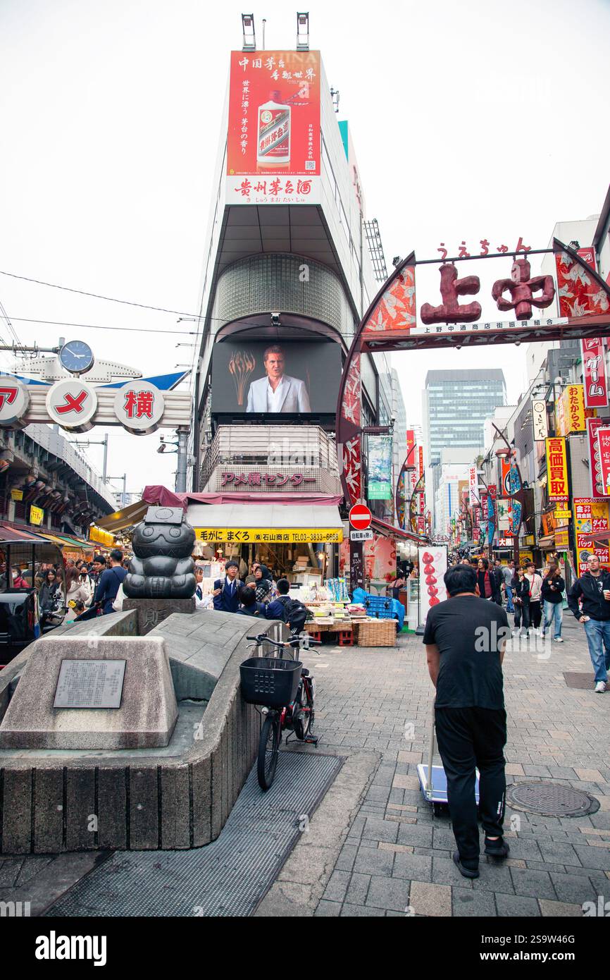 Ueno Ameyoko Shopping Street in Tokyo, Japan crowded with many people walking in the street ...