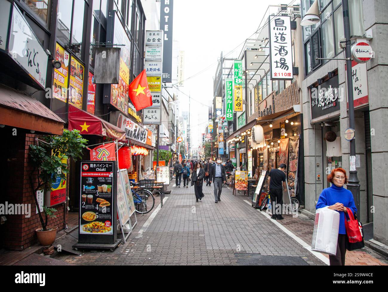 Shops and restaurants in the famous shopping district Ueno Ameyoko ...