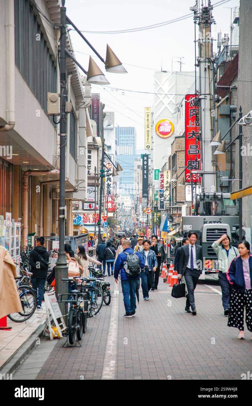 Shops and restaurants in the famous shopping district Ueno Ameyoko Shopping Street in Eueno ...
