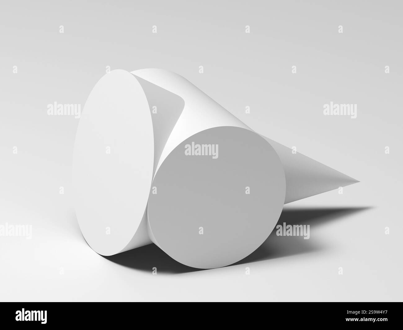 Cylinder intersected with a cone, abstract white geometric installation ...