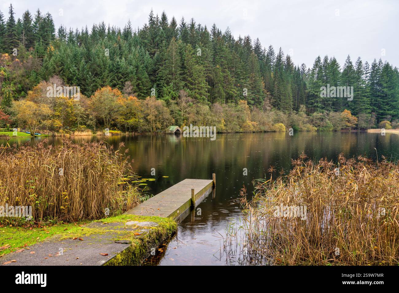 Boat landing on Loch Ard, with boathouse next to Loch Ard Forest ...
