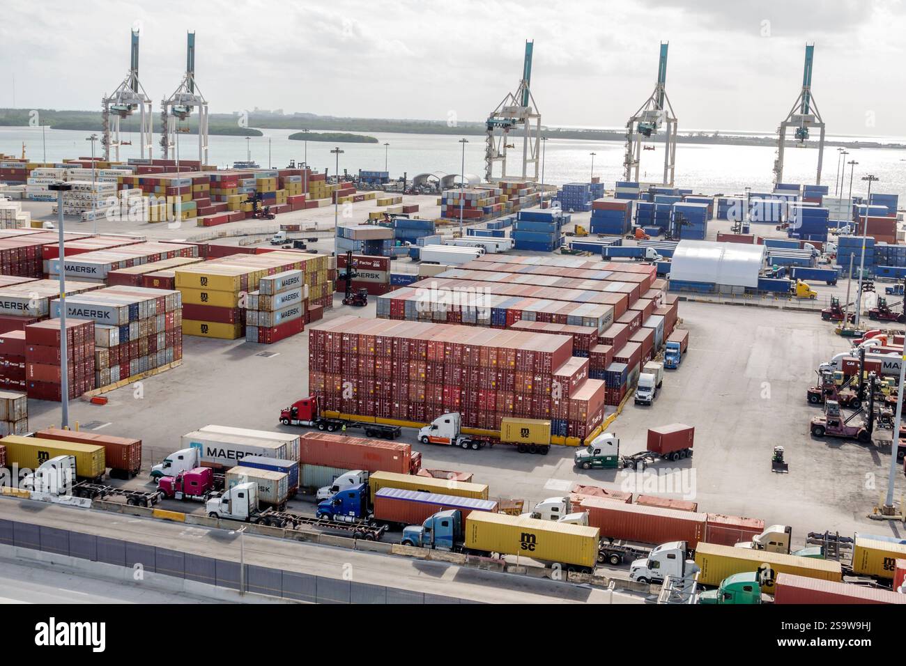 Miami Florida,Dodge Island,Port of Miami,overhead aerial view from ...