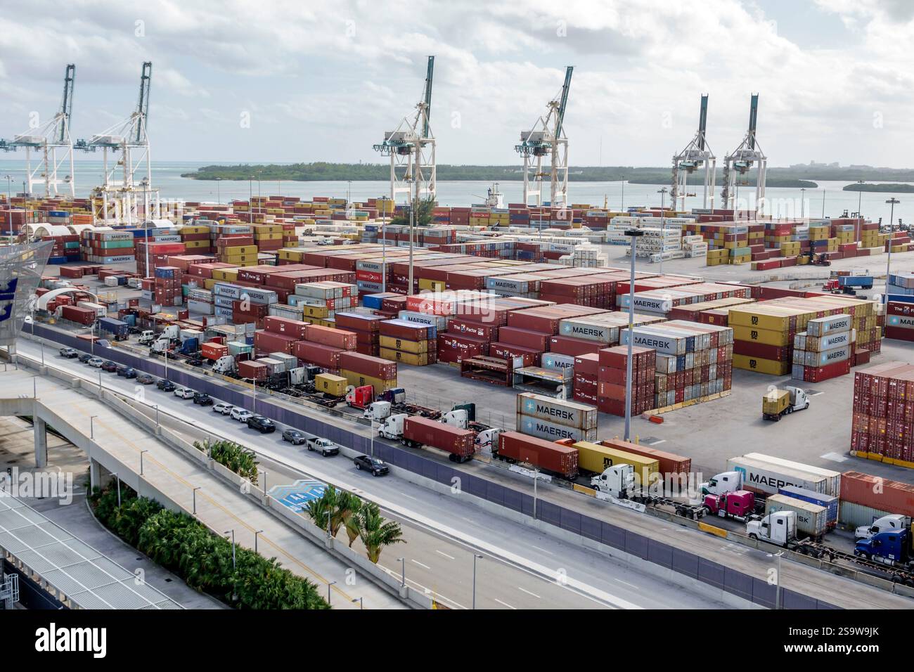 Miami Florida,Dodge Island,Port of Miami,overhead aerial view from ...