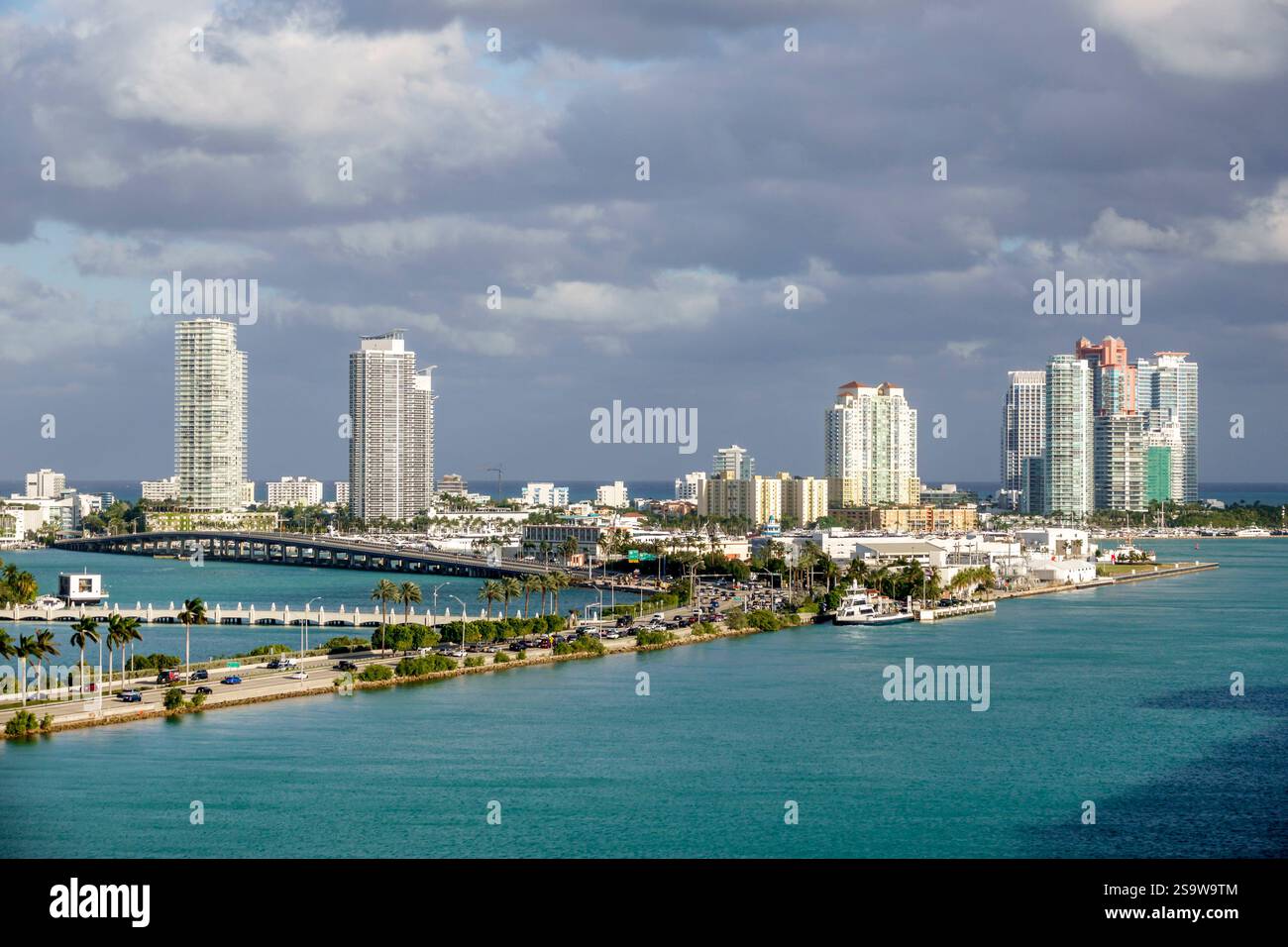 Miami Beach Florida,MacArthur Causeway Bridge,Biscayne Bay,Government ...