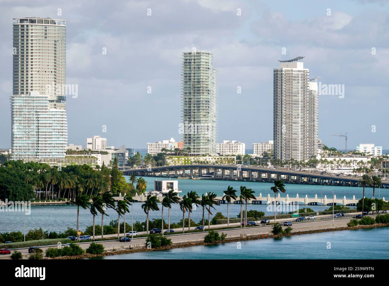 Miami Beach Florida,MacArthur Causeway Bridge,Biscayne Bay,Government ...