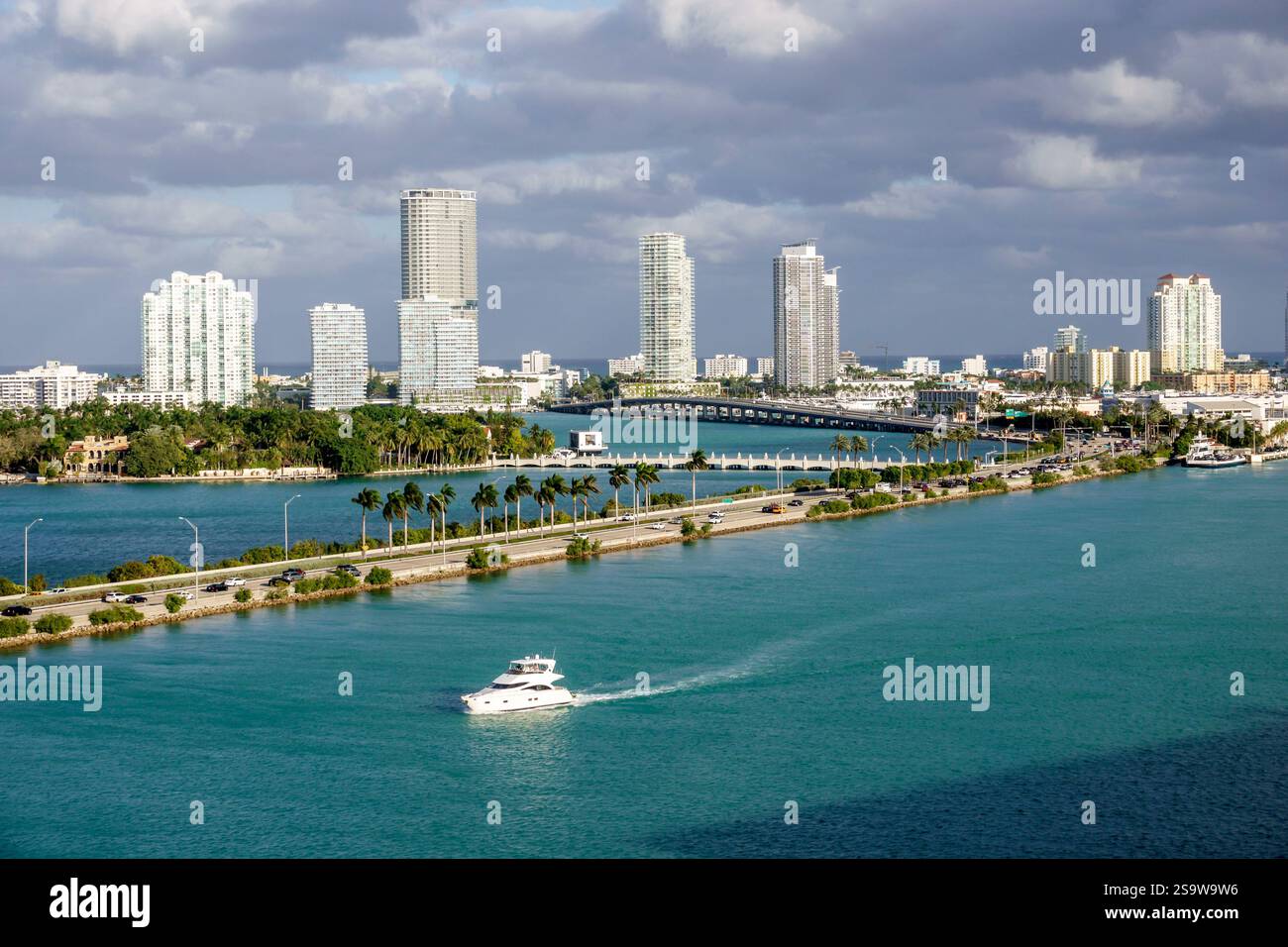 Miami Beach Florida,MacArthur Causeway Bridge,Biscayne Bay,Government ...