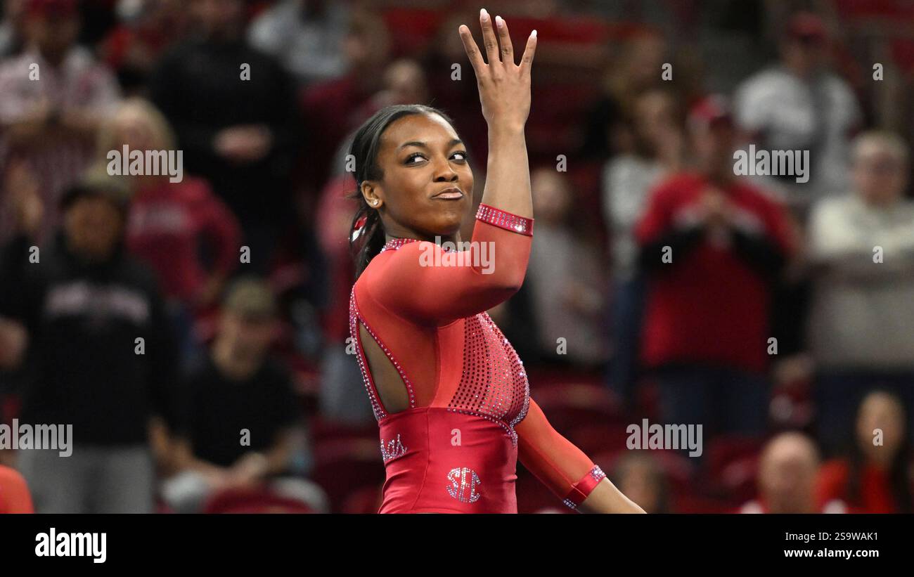 Arkansas gymnast Frankie Price on the floor during an NCAA gymnastics ...