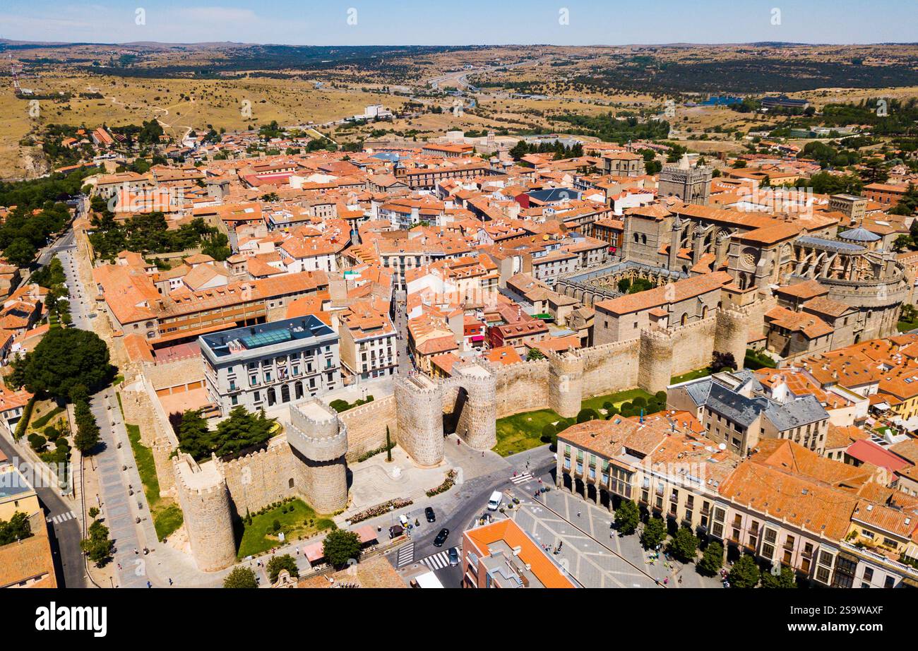 Aerial view of Avila with town walls and Cathedral Stock Photo - Alamy