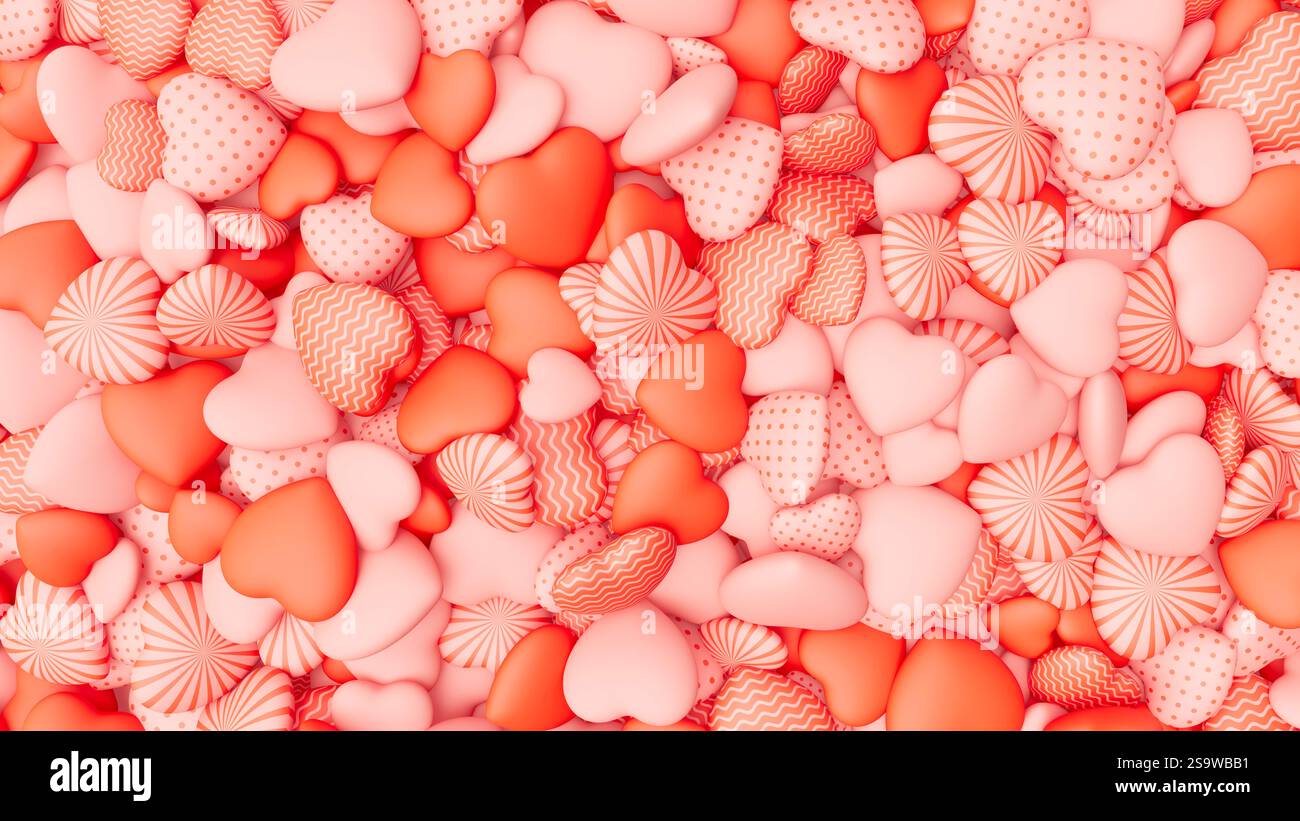 Light red textured hearts background for Valentine's Day. Pile of ...
