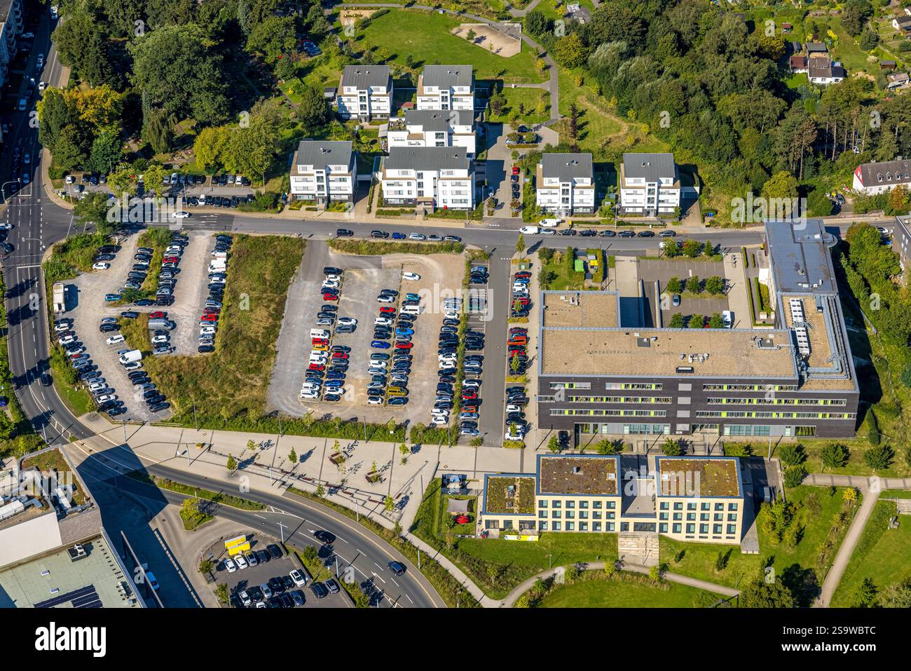 Aerial view, Velbert/Heiligenhaus university campus and parking lots ...
