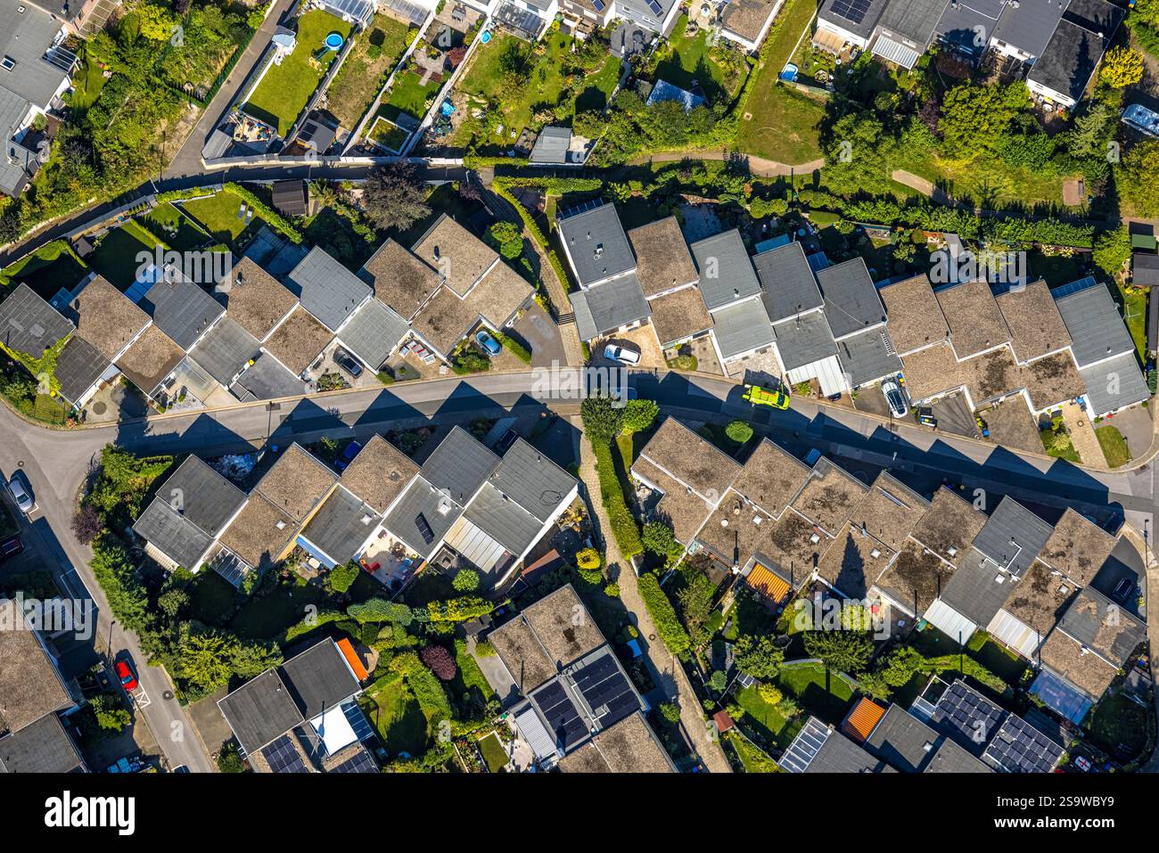 Aerial view, housing estate and residential area with terraced houses ...