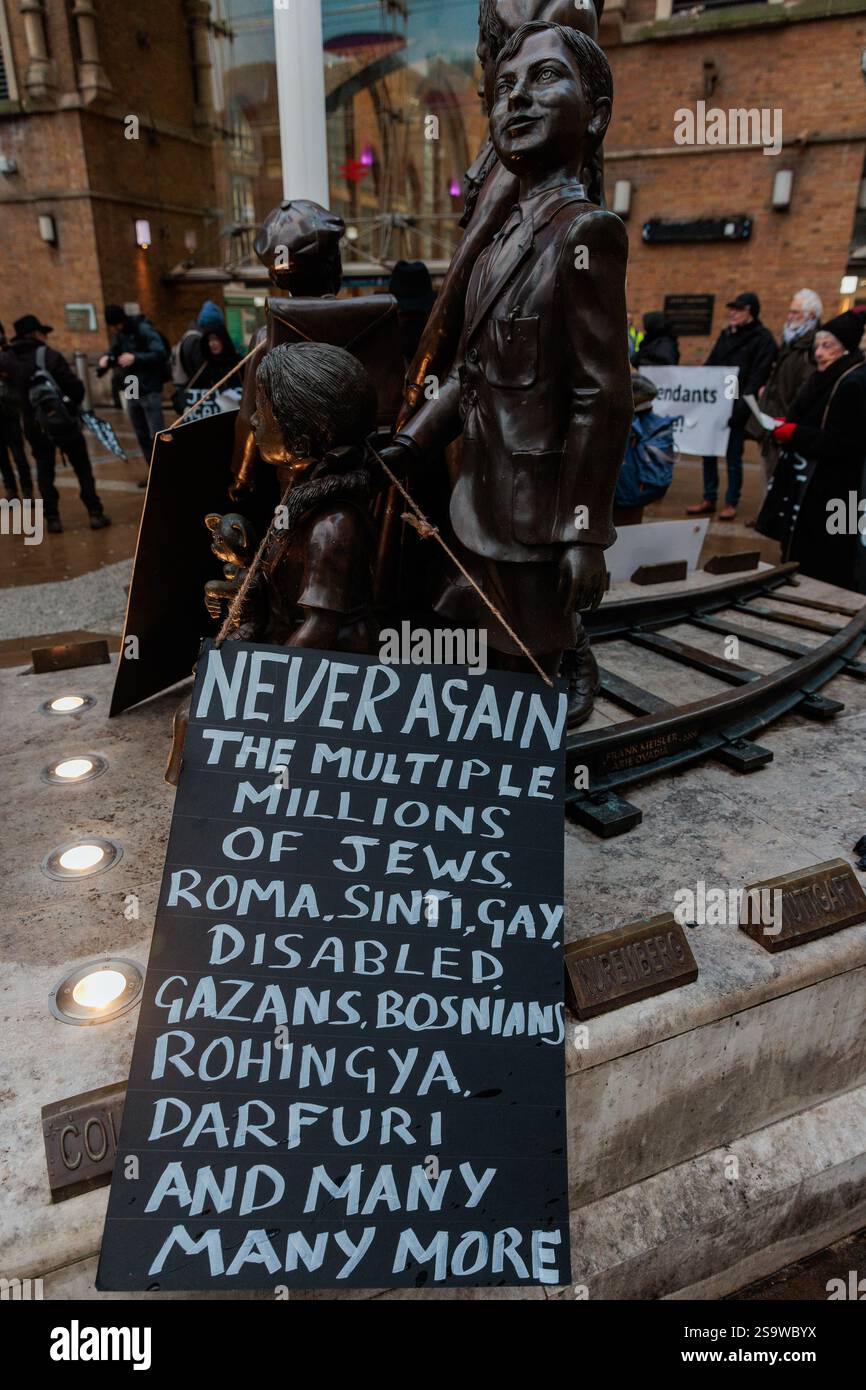 London, UK. 27th January, 2025. A sign brought by supporters of Jews ...