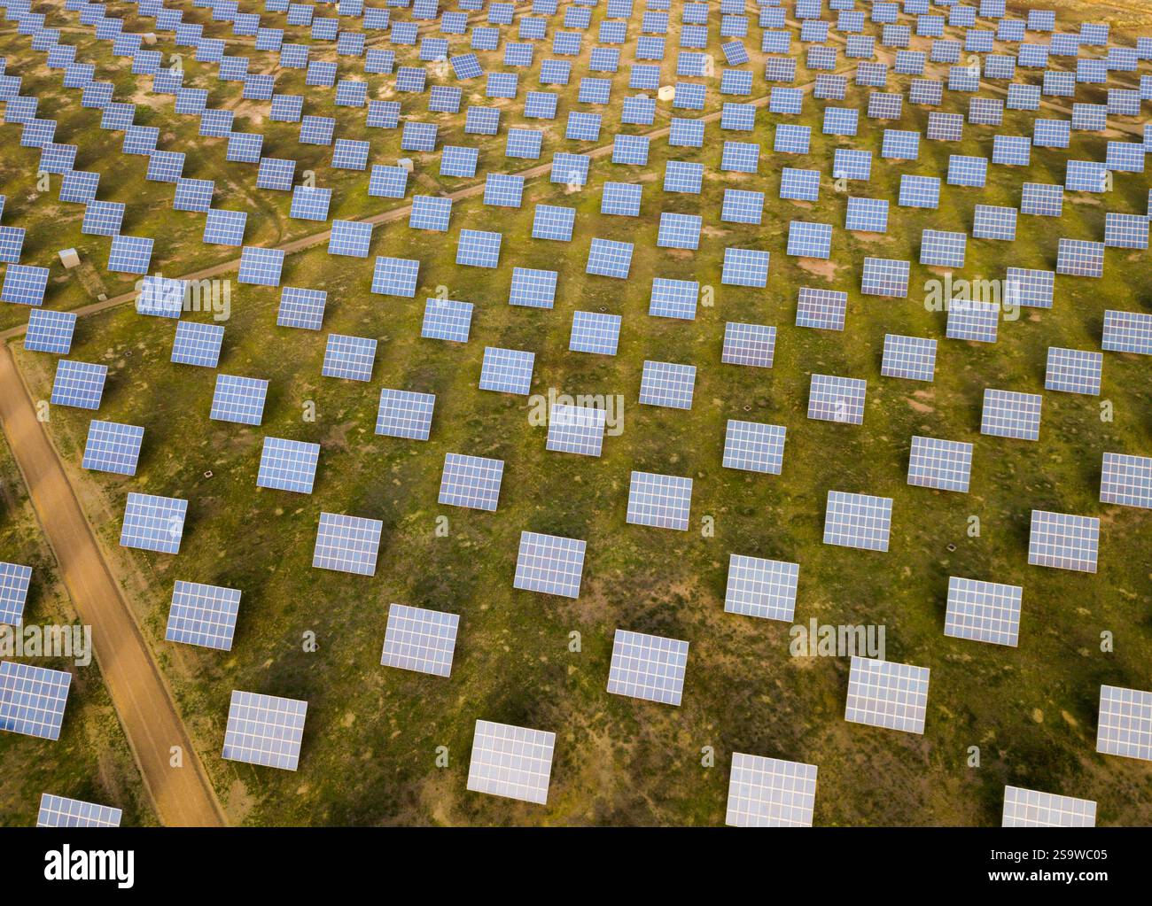Photovoltaic solar panels at field, aerial photo Stock Photo - Alamy