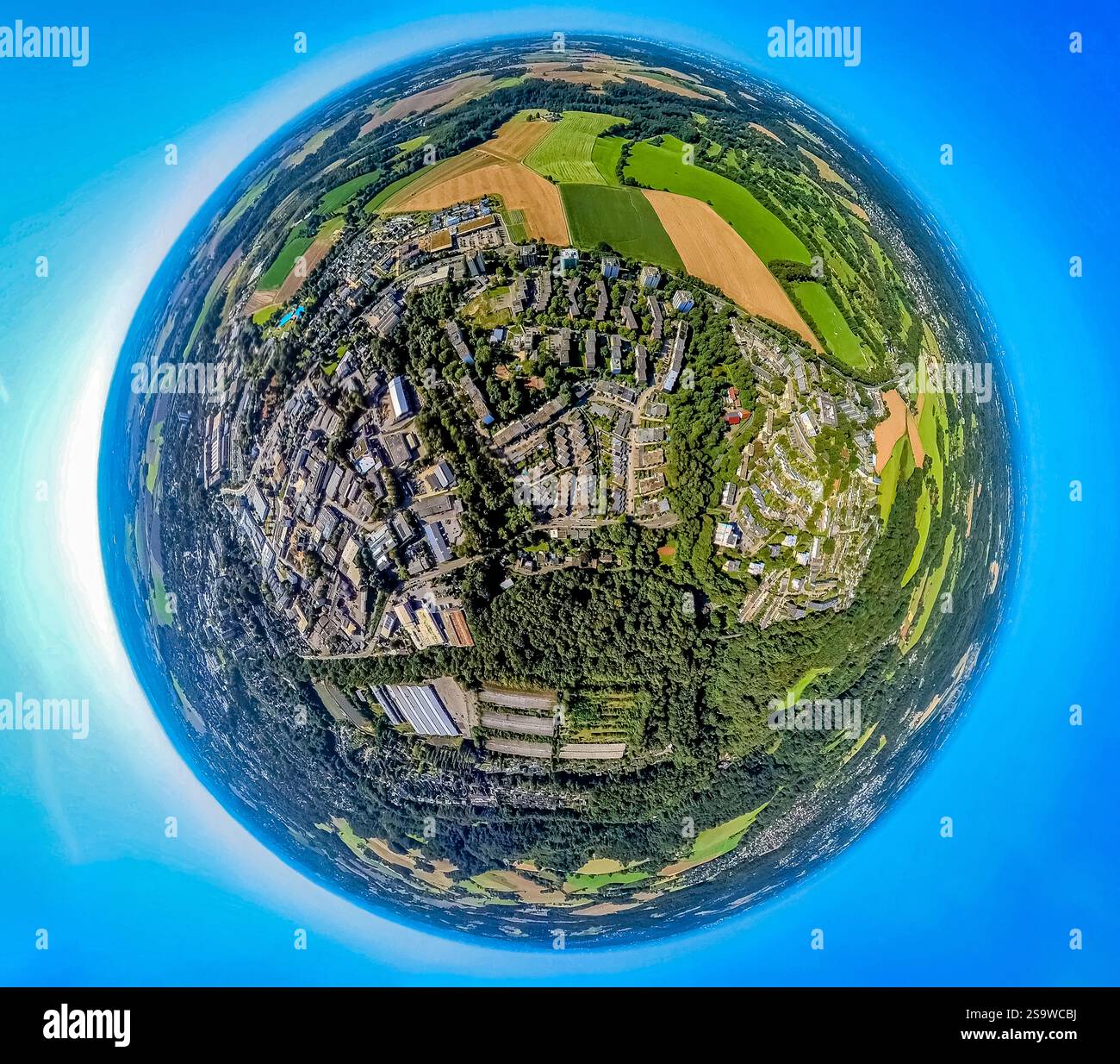 Aerial view, residential area Inselsiedlung and view of Heiligenhaus ...