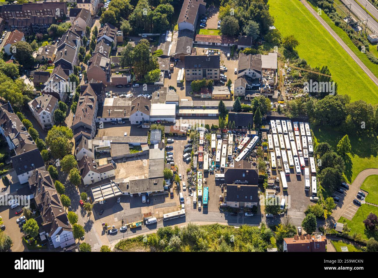 Aerial view, Schiwy bus center, buses on company premises, Welper ...