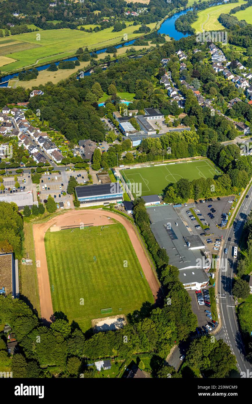 Aerial view, soccer stadium Althoffstadion and side field TuS ...