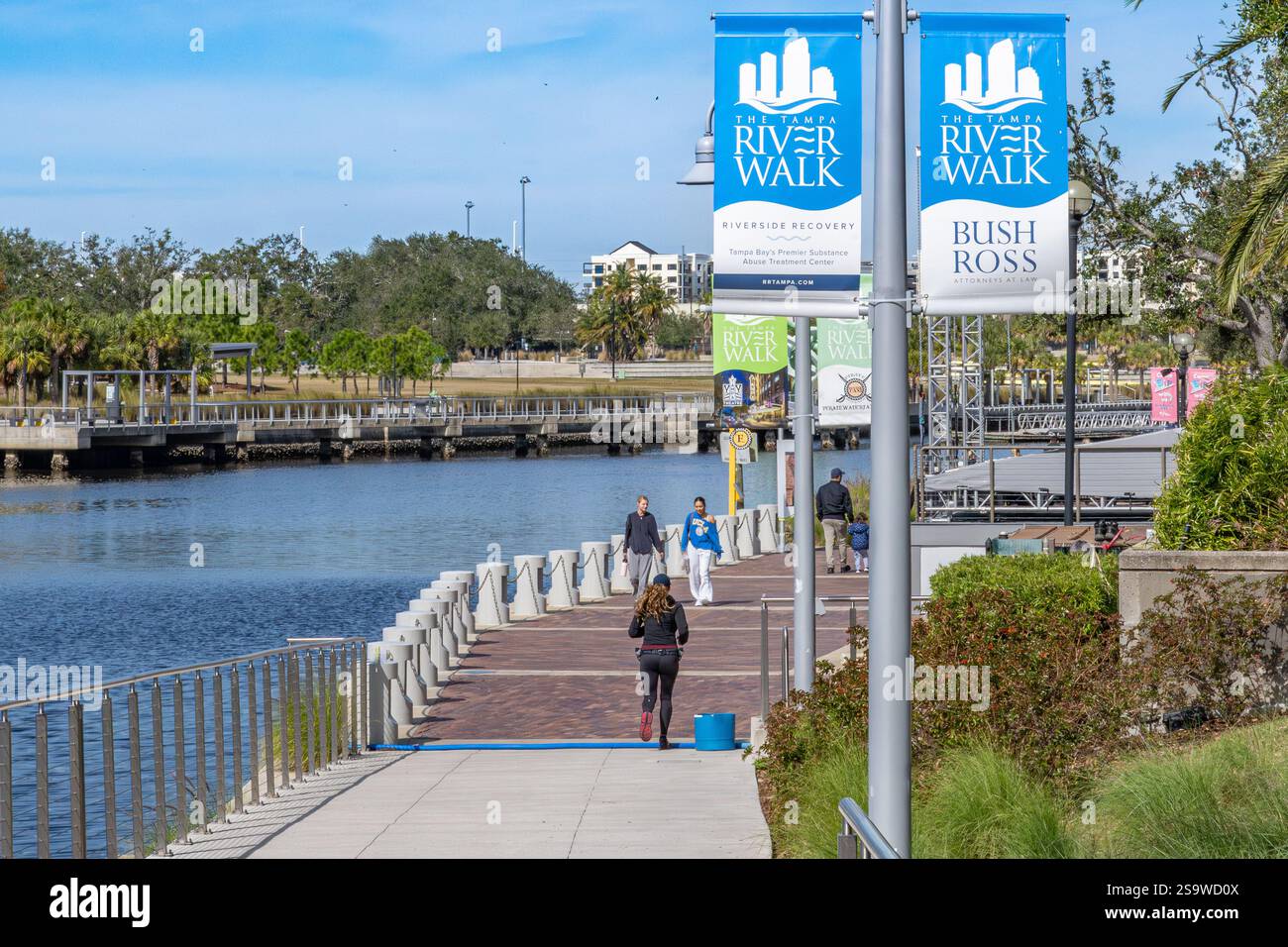 Tampa Bay riverwalk running and walkers exercising - Tampa Hillsborough ...