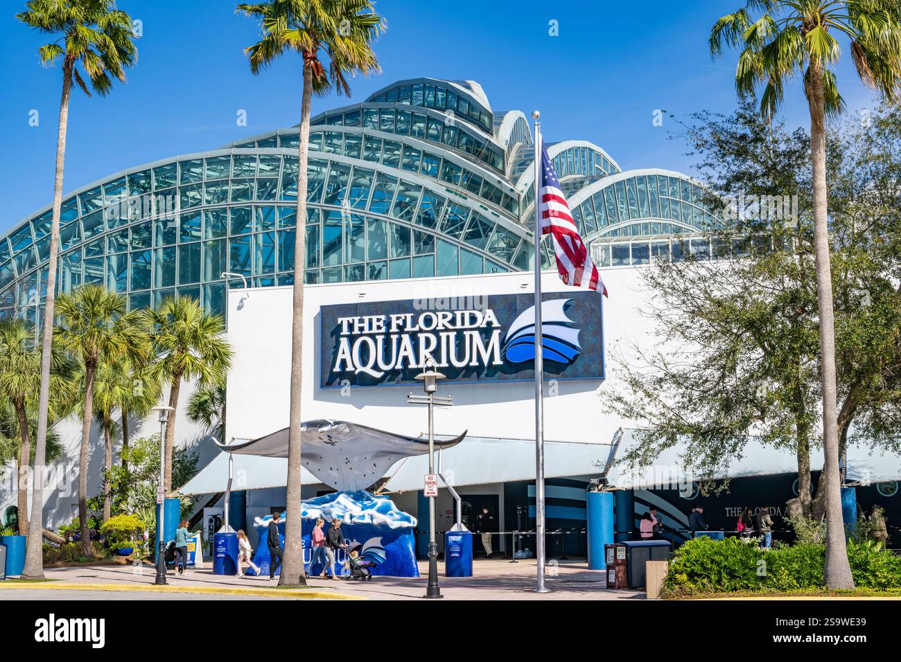 The Florida Aquarium exterior in Tampa Bay FL with sting ray statue ...