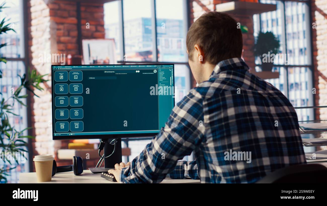 Man Solving Personal Tasks With Ai Llm Chatbot Answering Prompts Using Predictive Technology