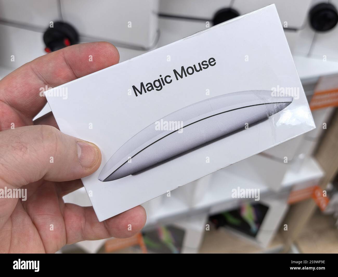 Bobruisk, Belarus - 26 January 2025: In a bright electronics store, a ...