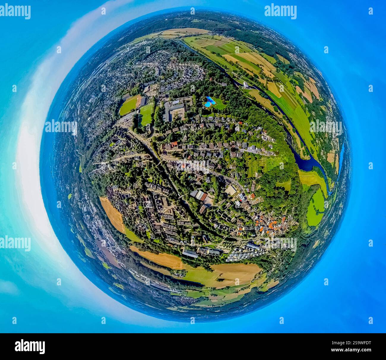 Aerial view, view of Blankensteiner Straße, Welper open-air swimming ...