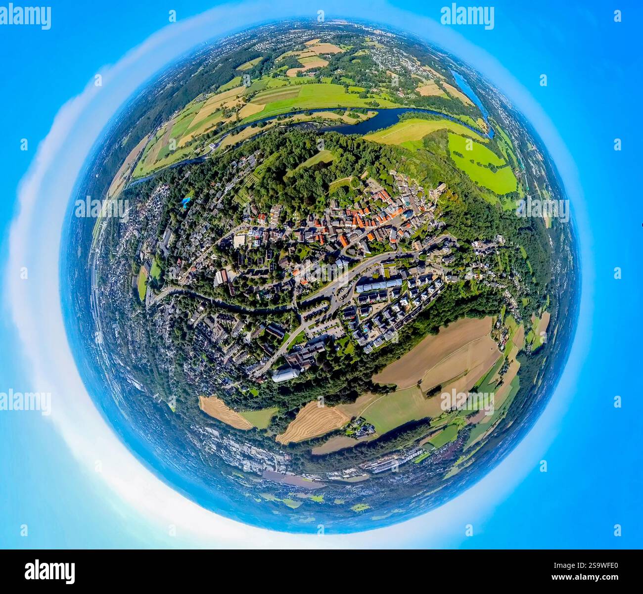 Aerial view, view of Blankensteiner Straße, Blankenstein Castle, river ...