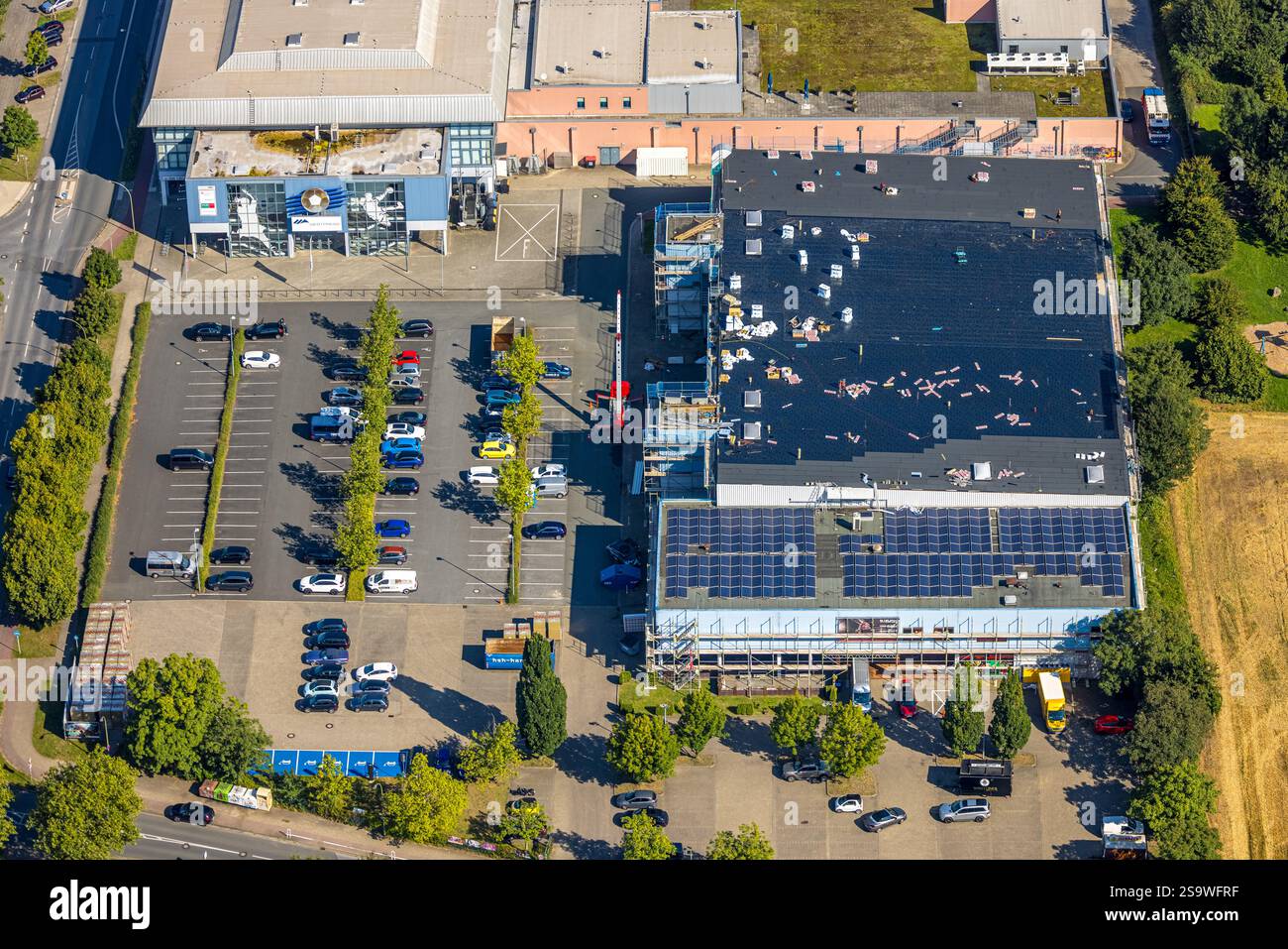 Aerial view, beta Finanz Eissportarena ice rink with modernization and ...