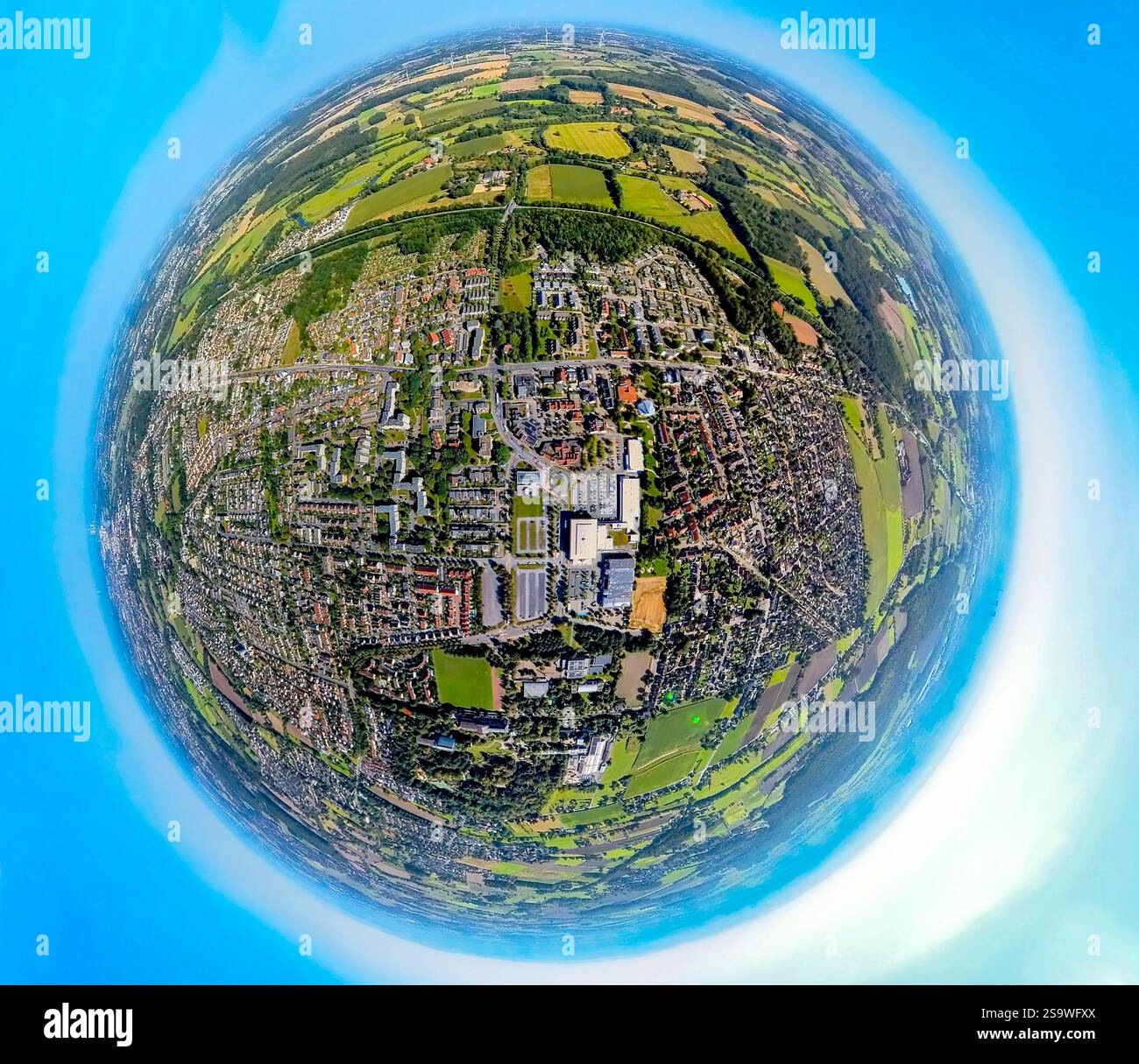 Aerial view, residential area Werries, shopping center ...